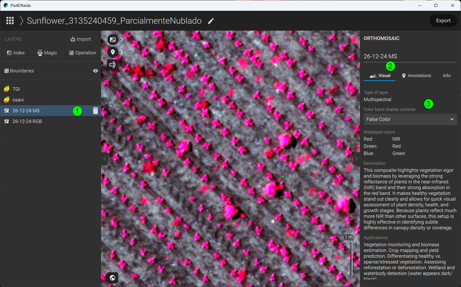 False color composites visualization - PIX4Dfields