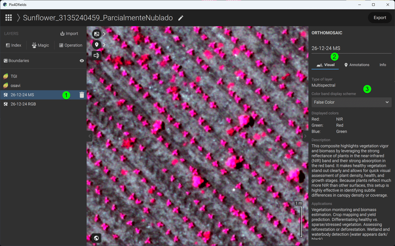 False color composites visualization - PIX4Dfields