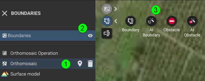 AI boundary, obstacle, and area selection - PIX4Dfields