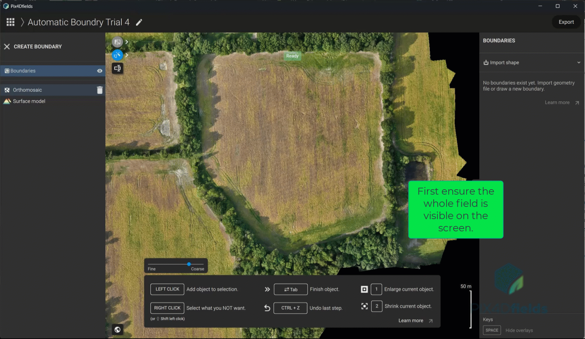 AI boundary, obstacle, and area selection - PIX4Dfields