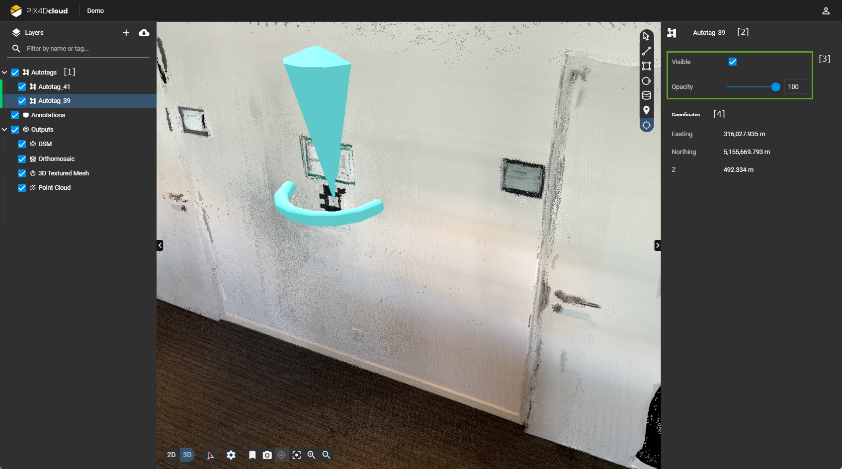 How to visualize a project with Autotags in PIX4Dcloud