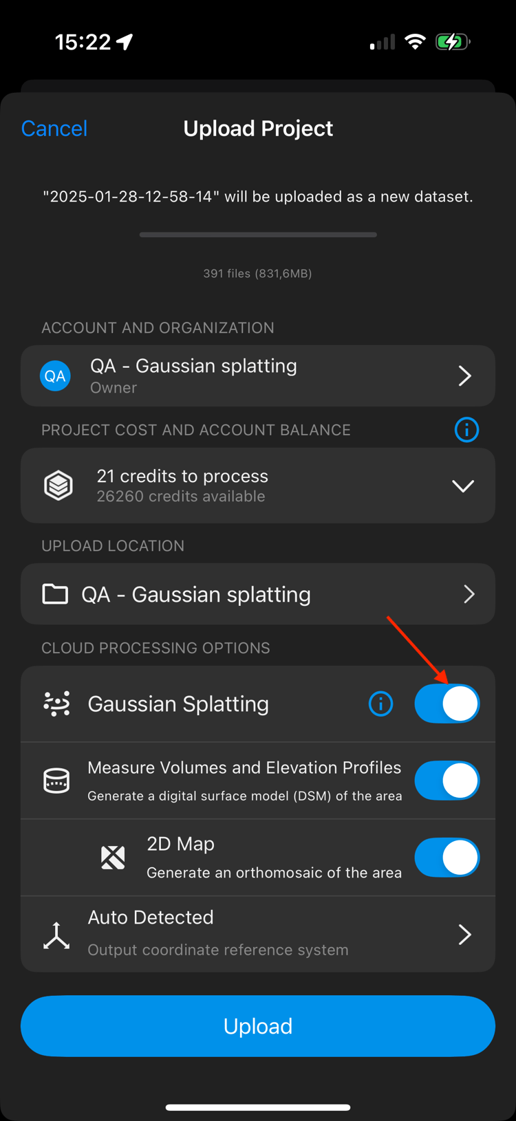 Using PIX4Dcatch to generate a Gaussian Splat model