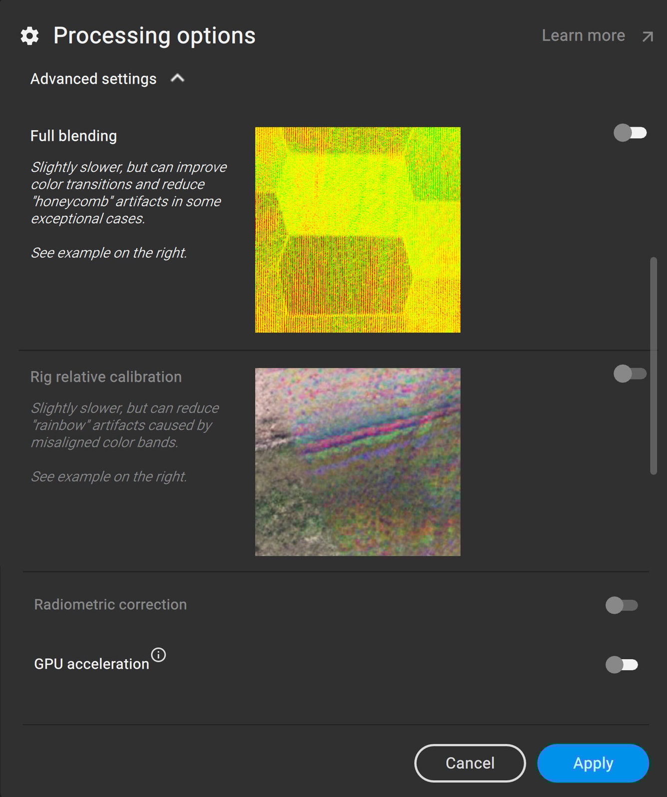 Processing options - PIX4Dfields