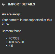 Your camera is not supported at this time - PIX4Dfields
