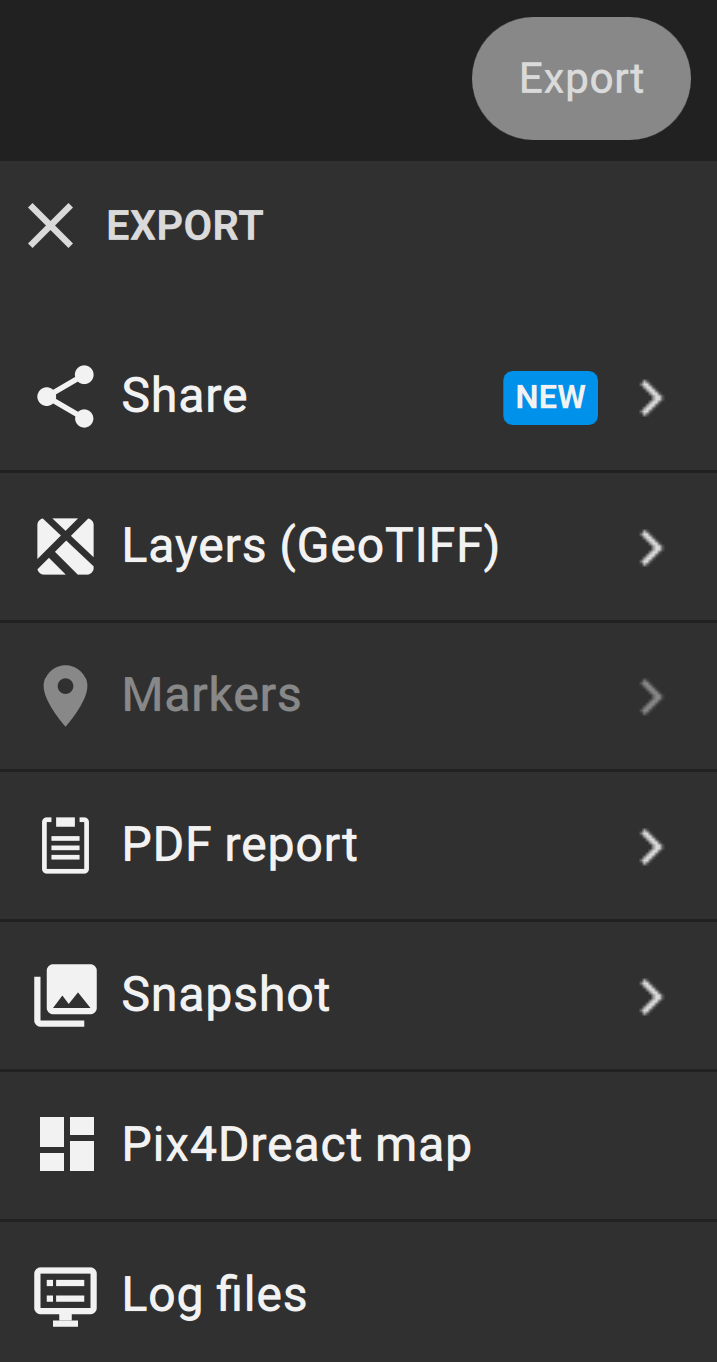 How to export log files - PIX4Dreact