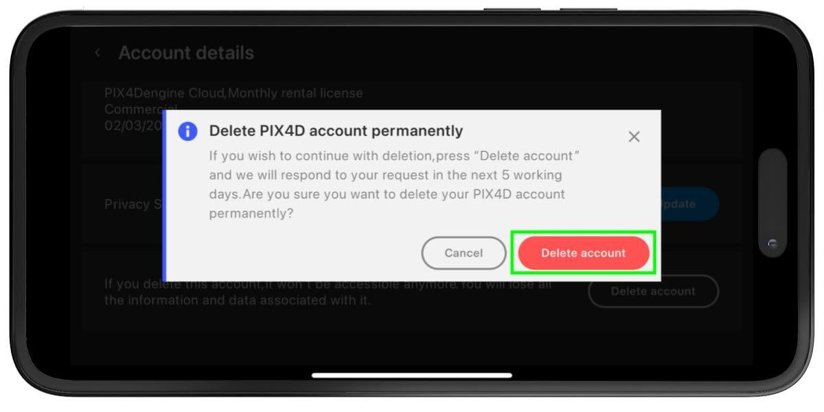 How to delete my Pix4D account