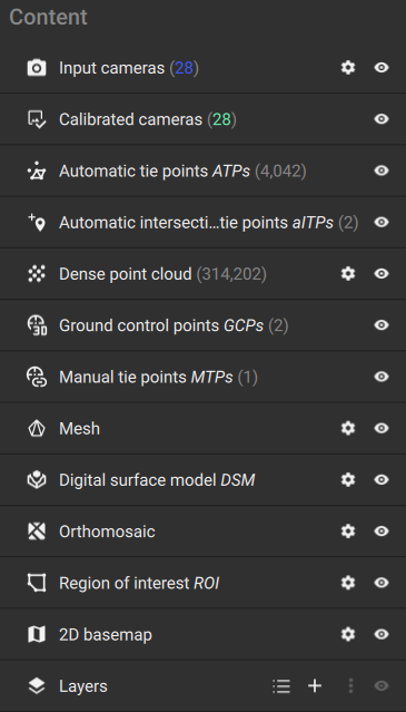 Content, Settings, navigation and control panels - PIX4Dmatic