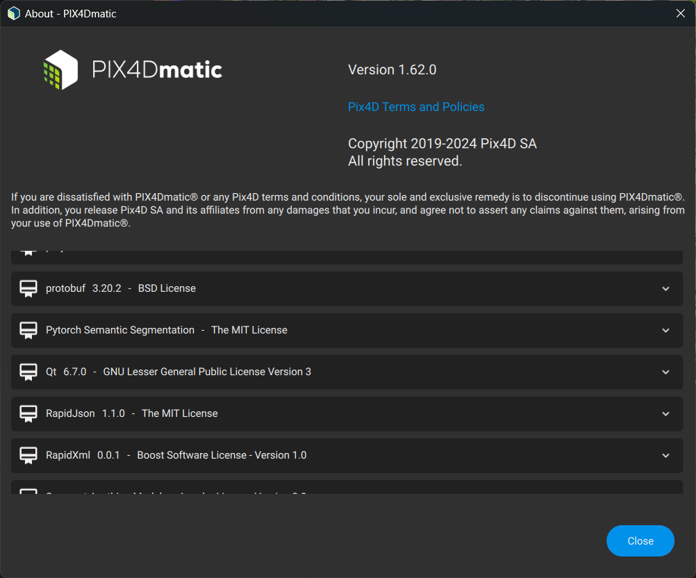 LGPL dependencies - PIX4Dmatic