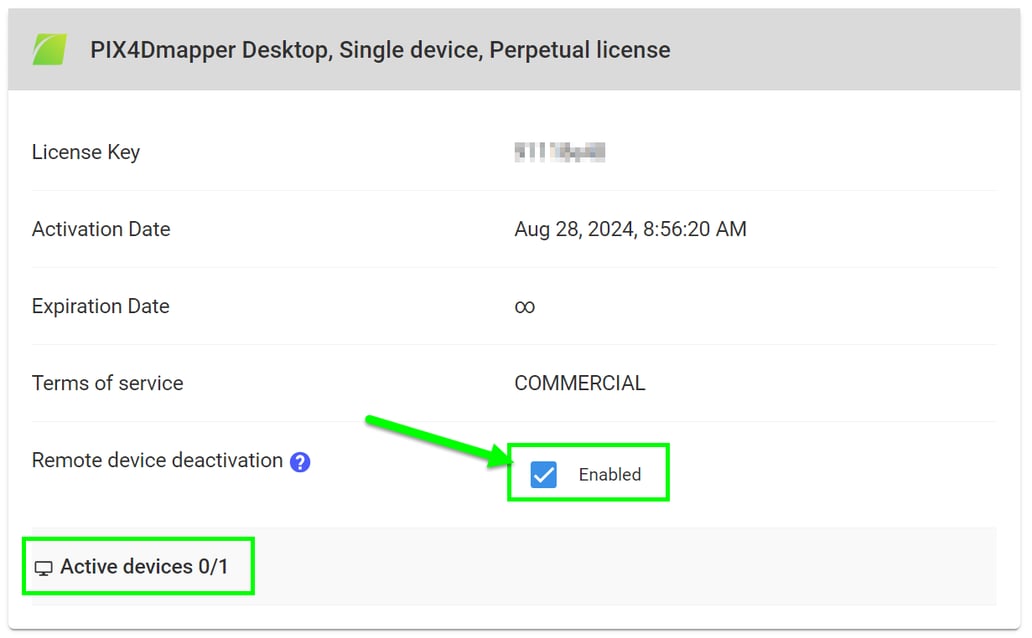 Remote device deactivation - PIX4Dmapper
