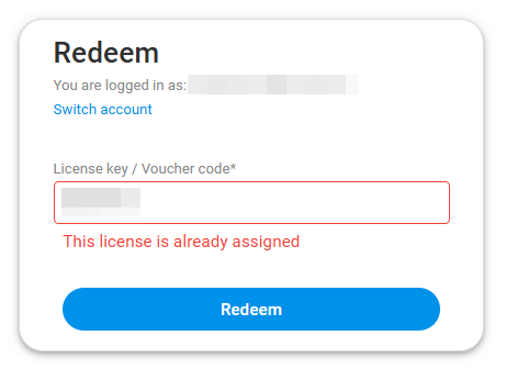 Issues with license key or voucher code redemption