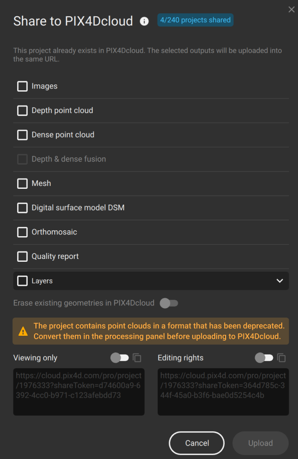 Share to PIX4Dcloud - PIX4Dmatic