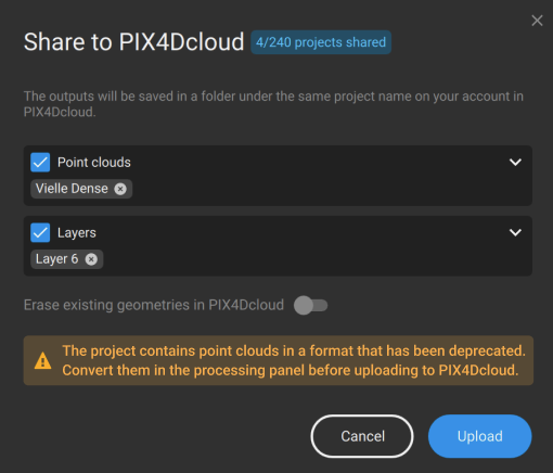 Share to PIX4Dcloud - PIX4Dsurvey