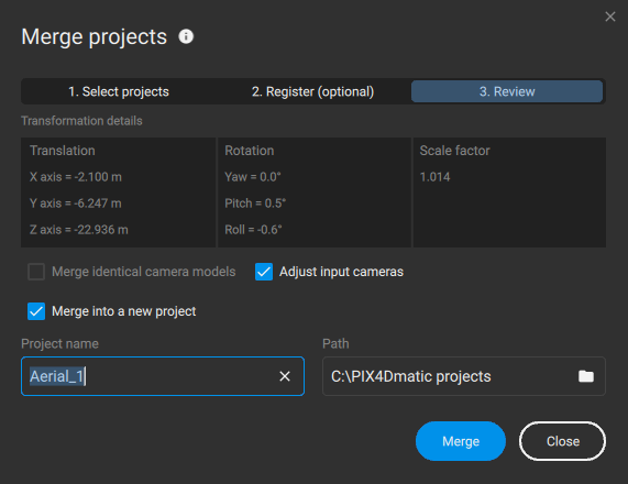 Merge Projects - PIX4Dmatic